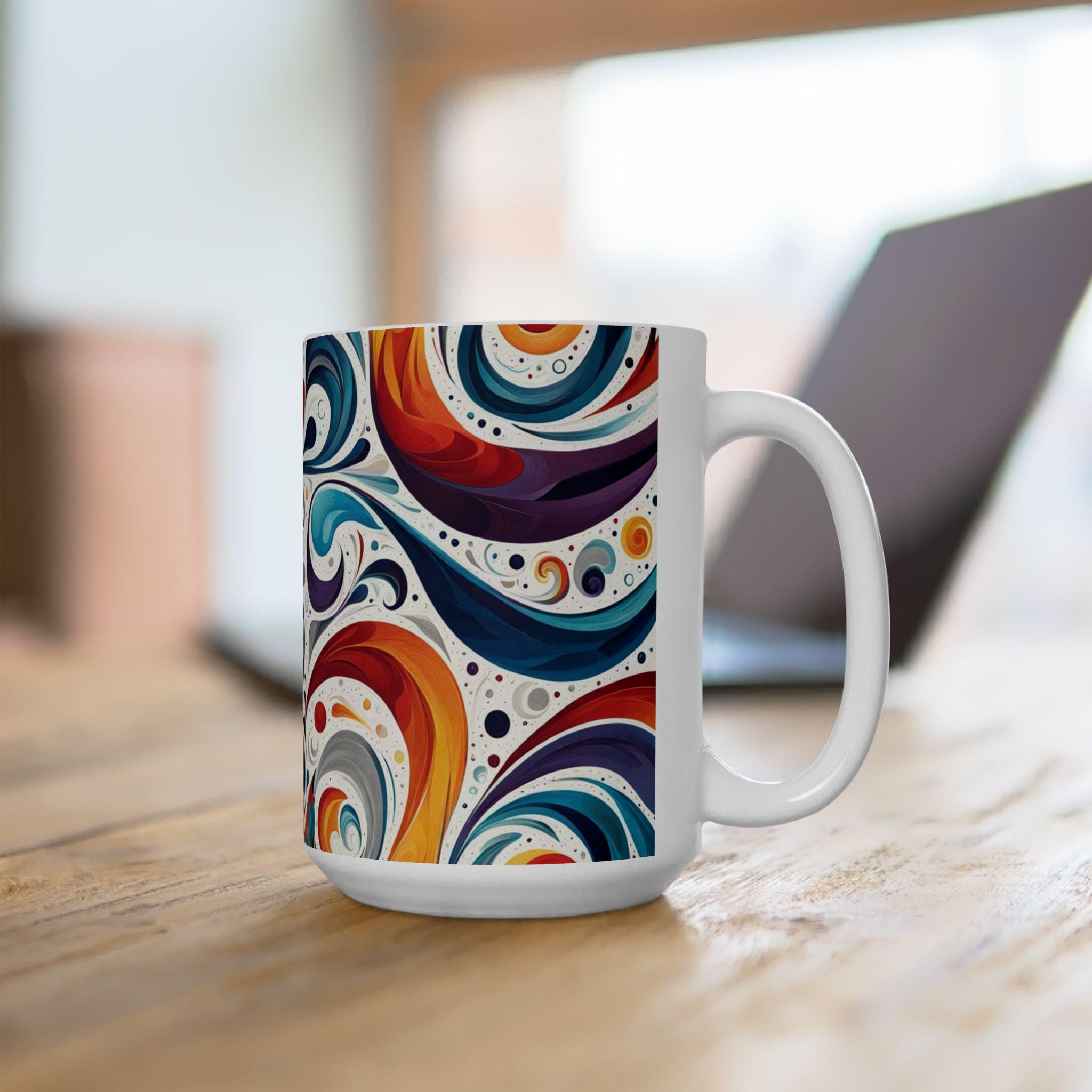 Retro Mug, 1970s Style Swirly Colorful Ceramic Mug, Decorative Coffee ...