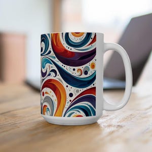 Retro Mug, 1970s Style Swirly Colorful Ceramic Mug, Decorative Coffee ...