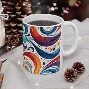 Retro Mug, 1970s Style Swirly Colorful Ceramic Mug, Decorative Coffee ...