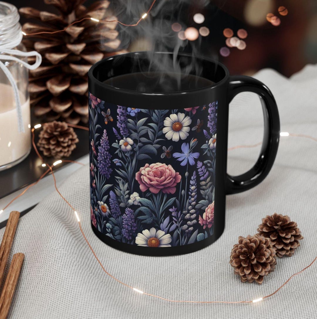 Floral Garden at Night, Black Mug (11oz, 15oz) - Etsy