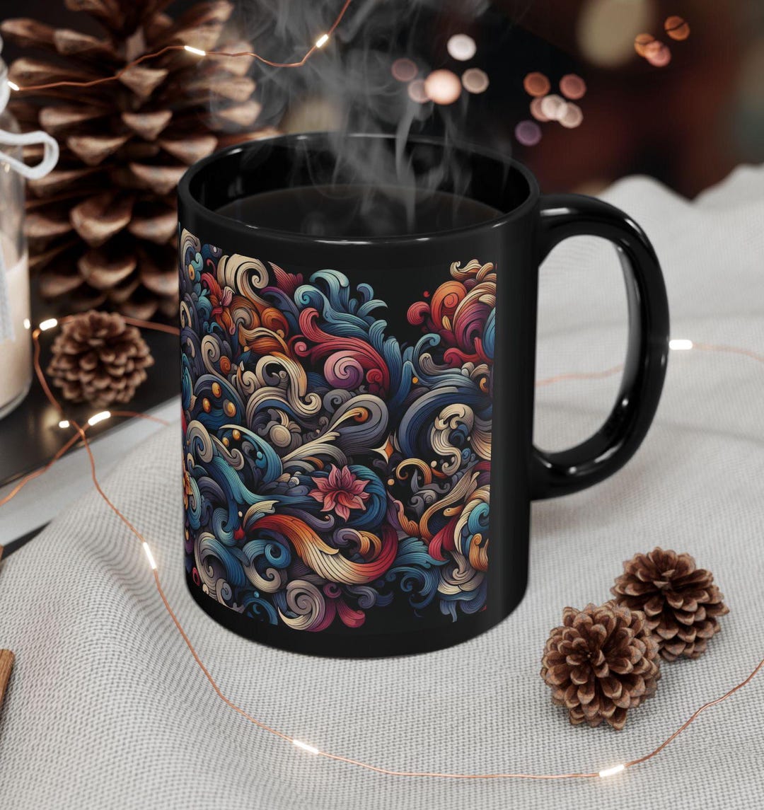 Swirly Retro Colourful Art, Vintage Coffee Cup, Tea Mug, Kitchen Decor ...