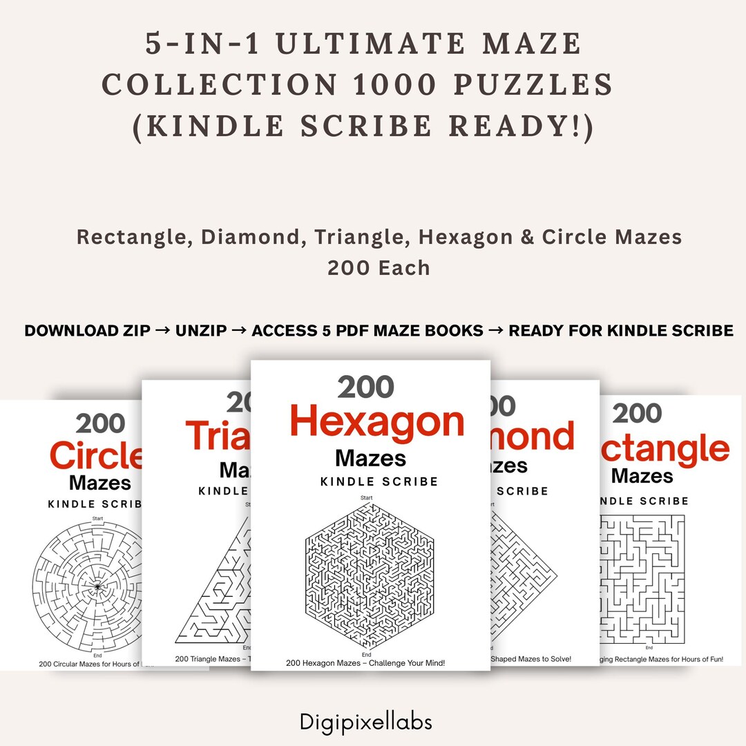 Maze Puzzle Bundle 5 Books – 1000 Mazes Total – PDF Download – Kindle ...