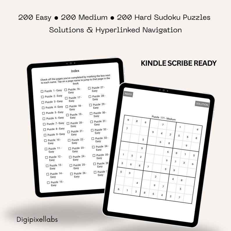 Sudoku for Adults Kindle Scribe | 600 Puzzles PDF Bundle | 200 Easy ...
