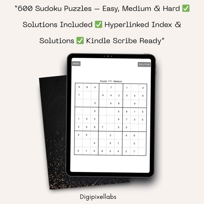 Sudoku for Adults Kindle Scribe | 600 Puzzles PDF Bundle | 200 Easy ...