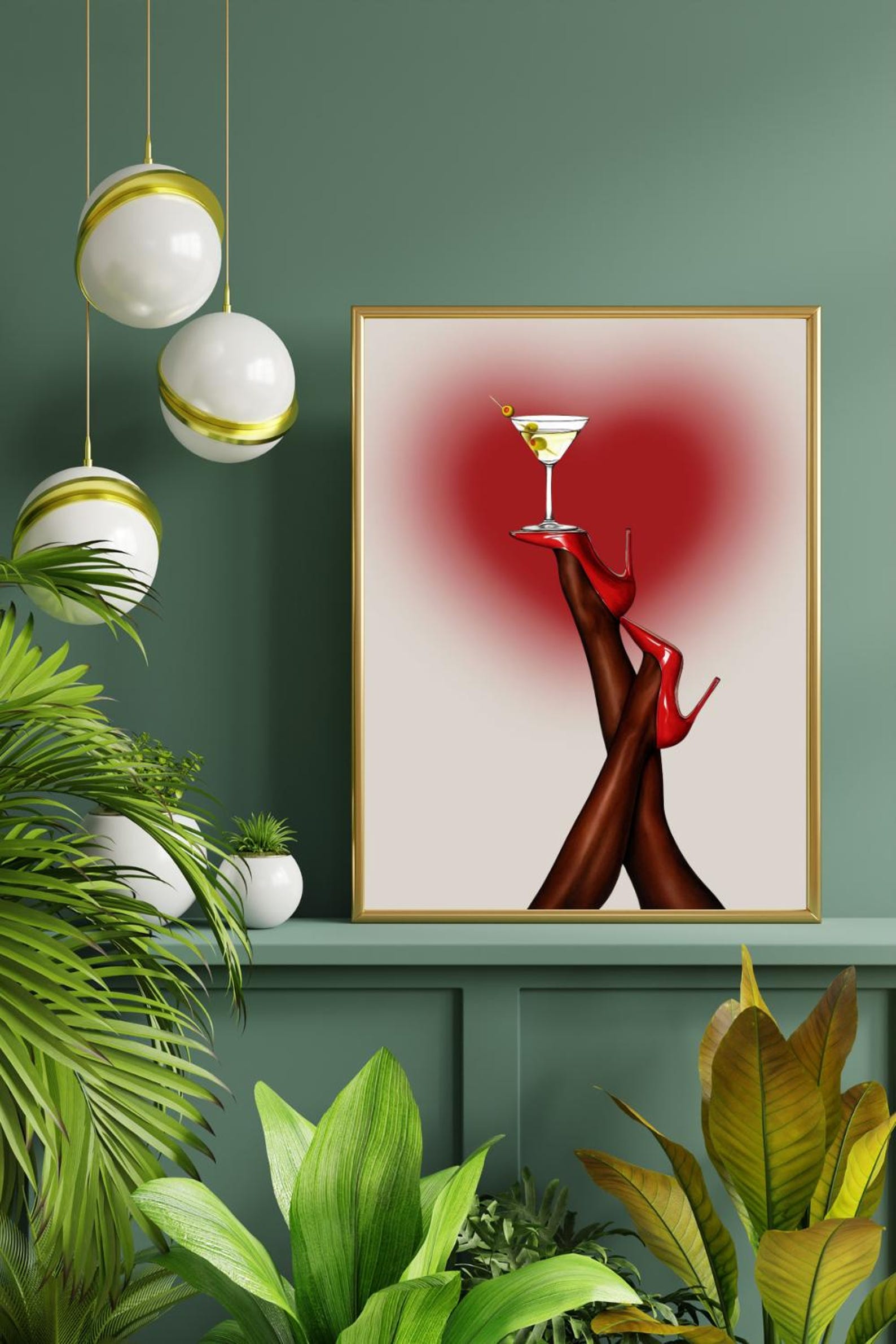 Martini Legs Wall Art Print, Digital Download, Red High Heels, Cocktail ...