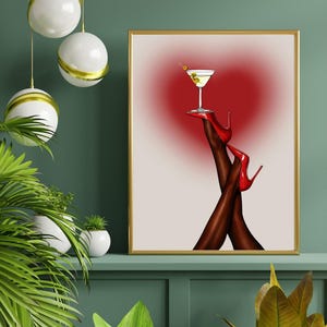 Martini Legs Wall Art Print, Digital Download, Red High Heels, Cocktail ...