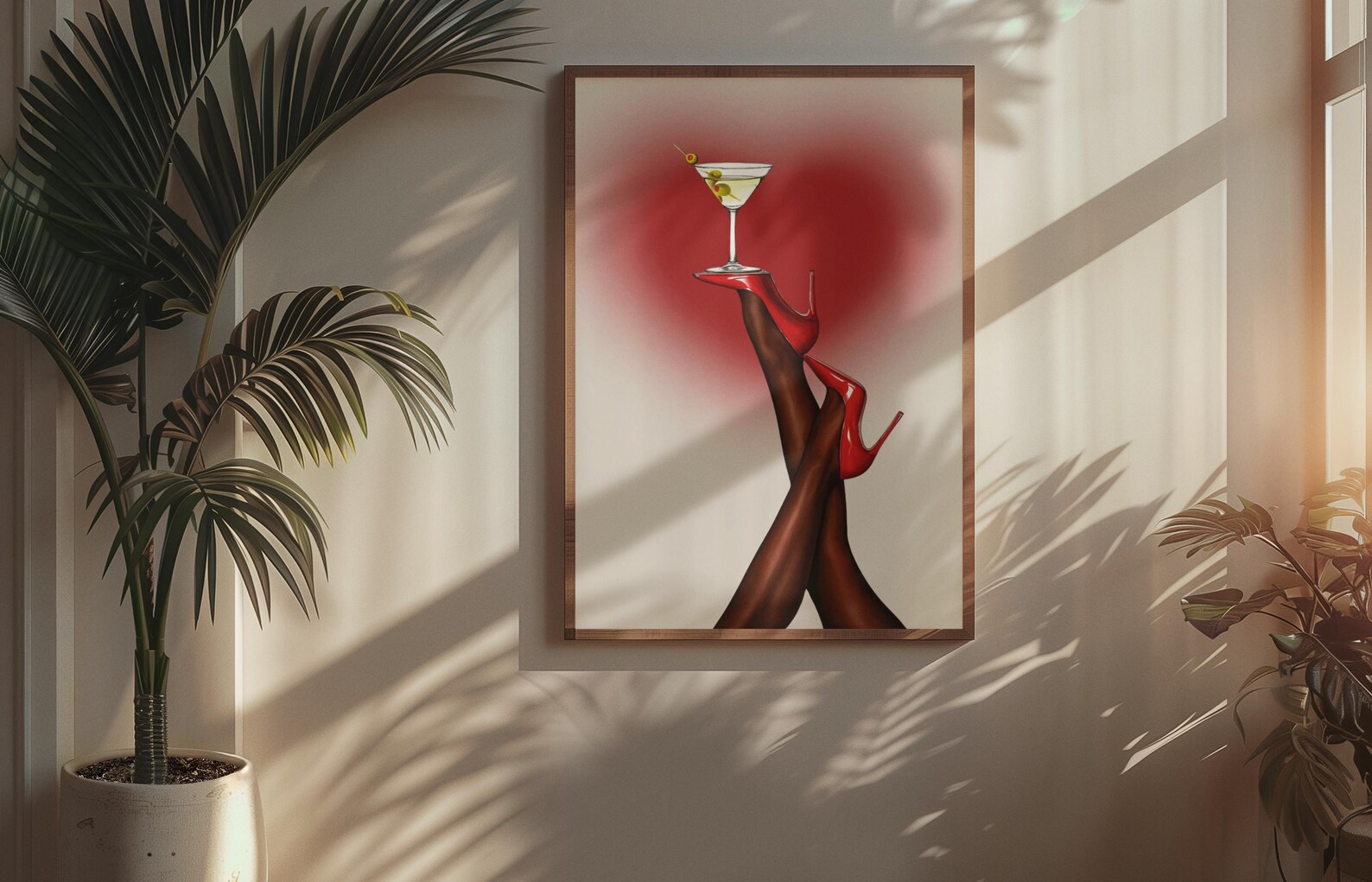 Martini Legs Wall Art Print, Digital Download, Red High Heels, Cocktail ...