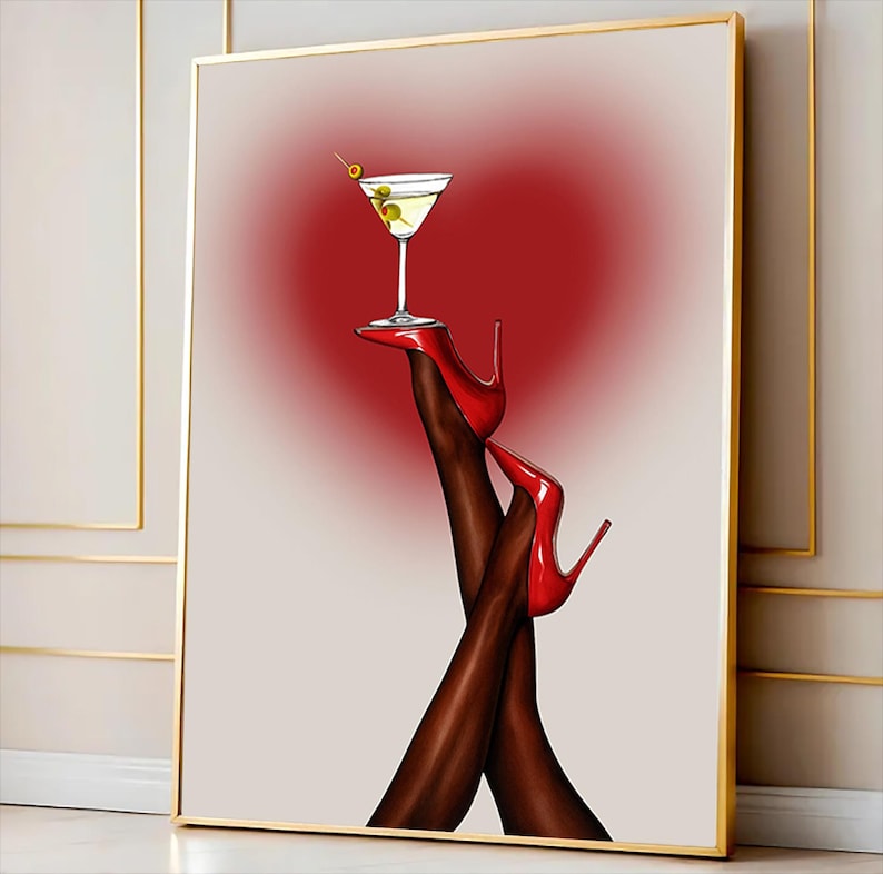 Martini Legs Wall Art Print, Digital Download, Red High Heels, Cocktail ...