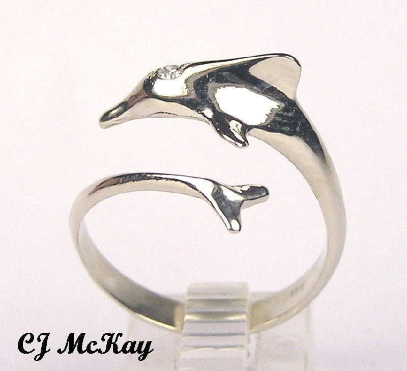 14K White Gold Dolphin Ring With A Diamond - Etsy