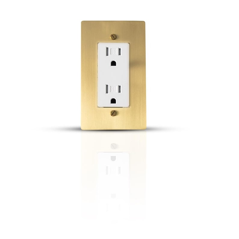 Brushed Brass Outlet Cover With White 15 Amp Socket | Single Gang ...