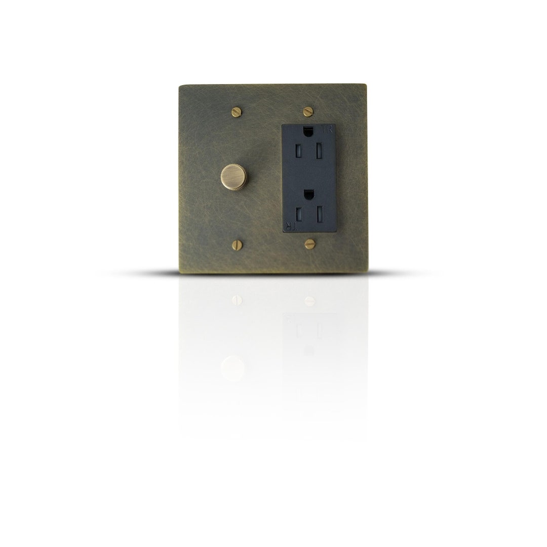Antique Bronze Brass 2-gang Outlet + Dimmer Combo Plate - Etsy