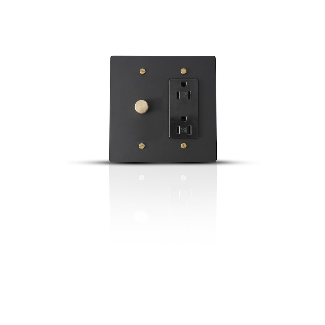 Black Brass 2-gang Outlet + Dimmer Combo Plate - Etsy