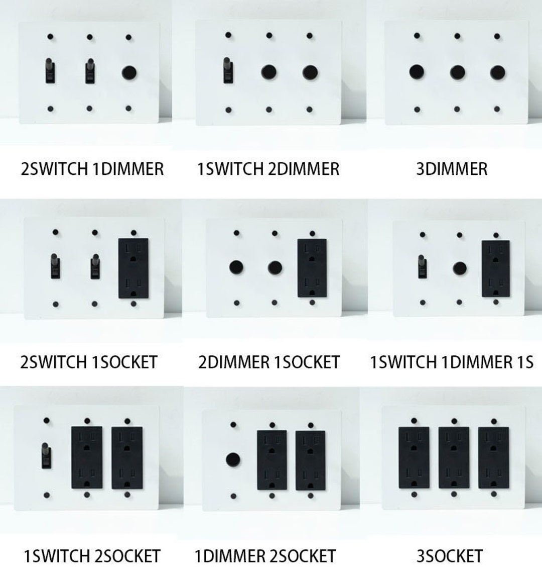 White Brass + Black Toggle Switch Plates - Handcrafted Dimmer, Outlet ...