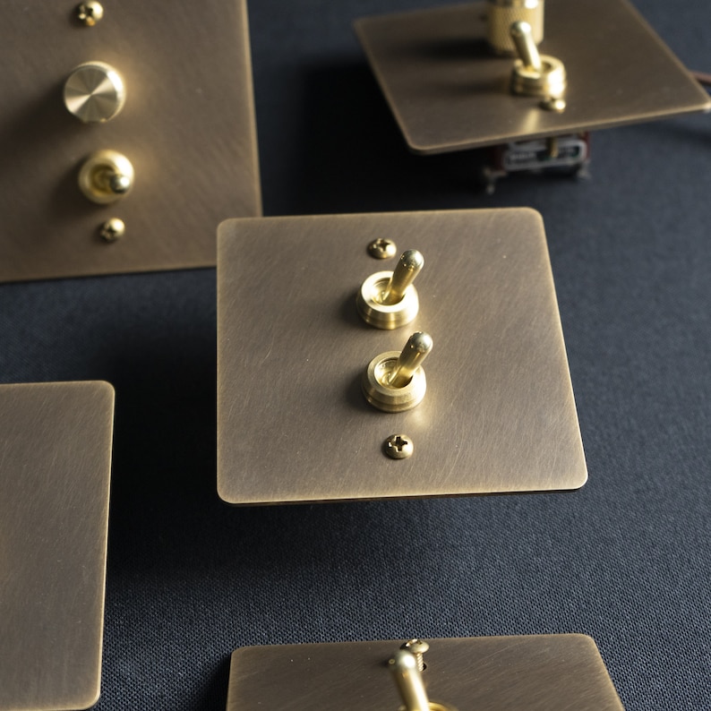 Brass Light Switch for UK/EU - Dimmer, Toggle, Socket - Aged Brass ...