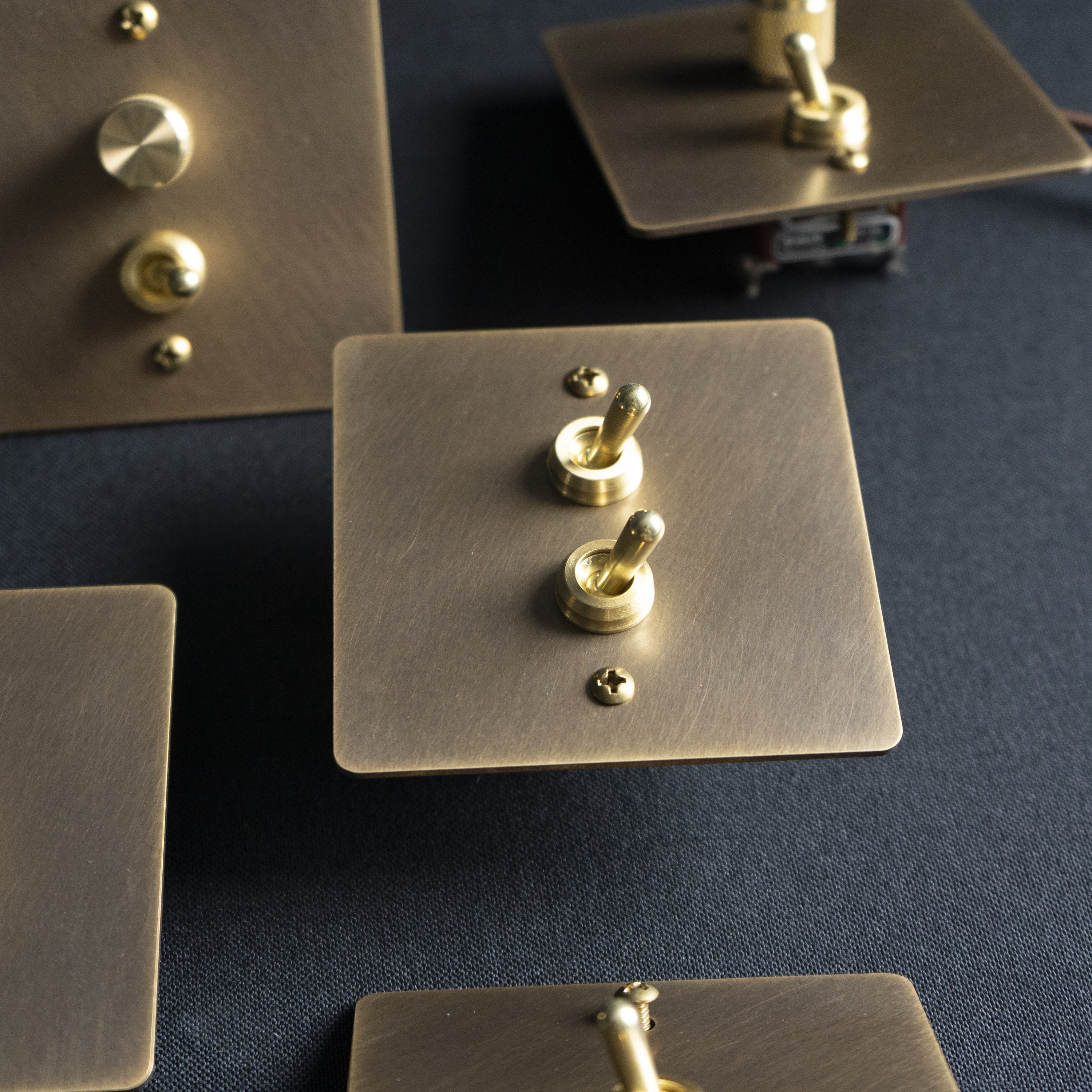 Brass Light Switch for UK/EU - Dimmer, Toggle, Socket - Aged Brass ...