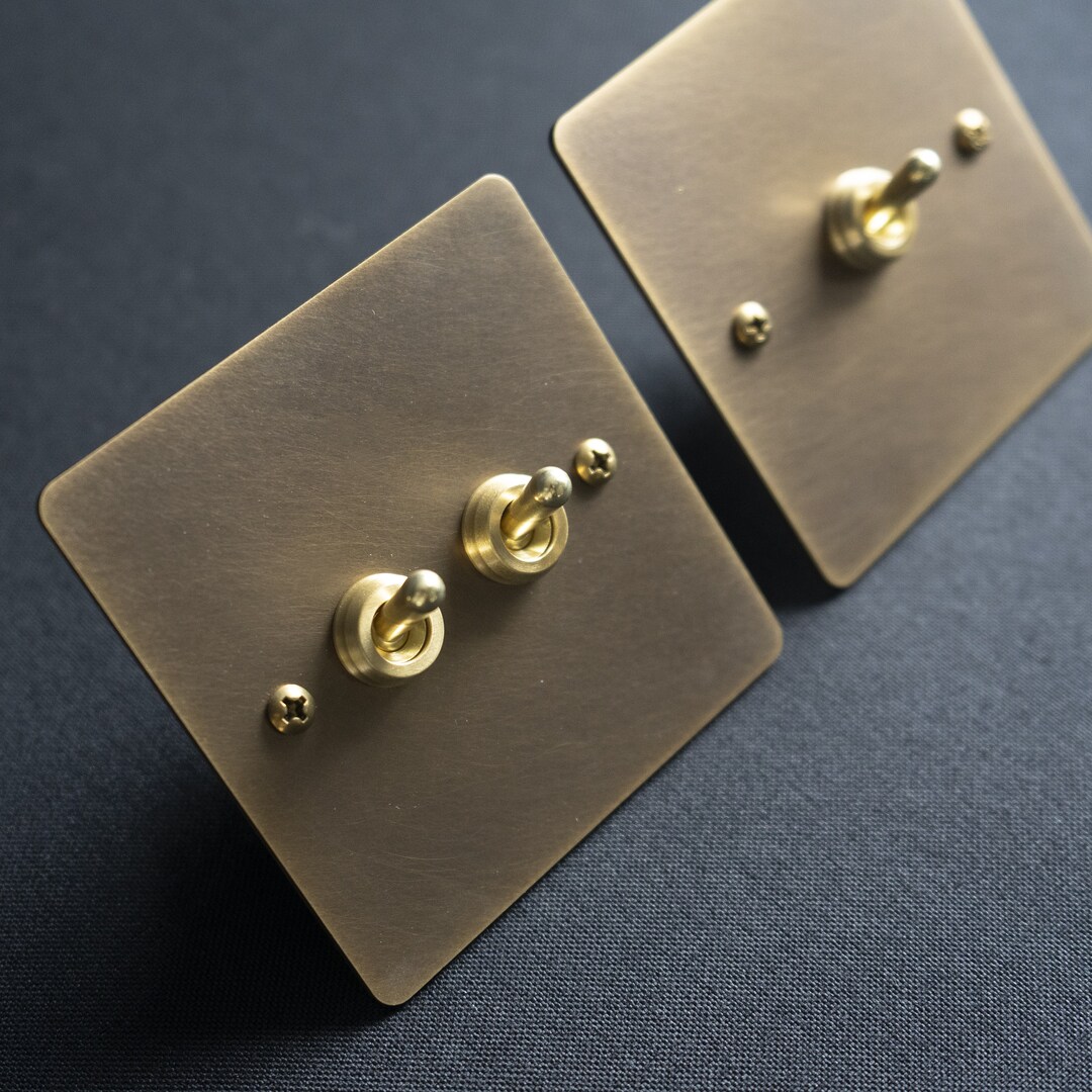 Brass Light Switch for UK/EU - Dimmer, Toggle, Socket - Aged Brass ...