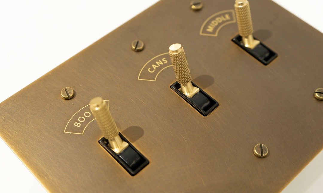 Handcrafted Brass Toggle Switch Plate - Customize Your Text - Etsy