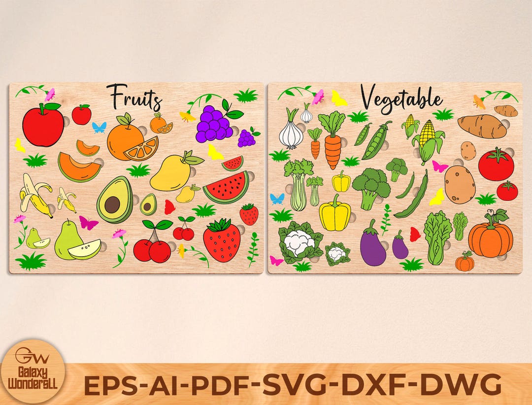 Fruits and Vegetables Puzzle SVG , Montessori Learning Board Digital ...