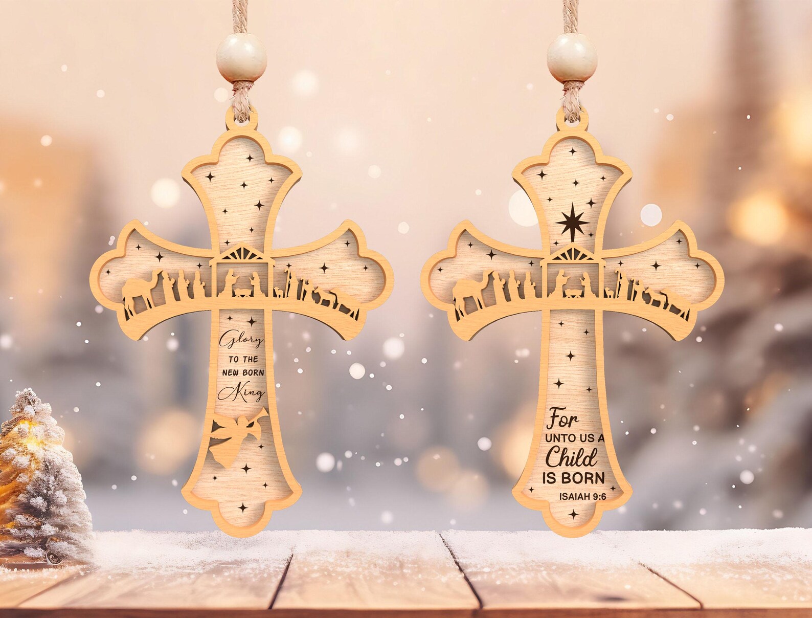 Nativity Scene Christmas Cross SVG Laser Cut File: Christian Ornament ...