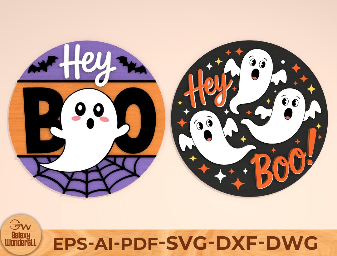 Hey Boo Ghost Sign , Round Door Hanger Svg, Halloween Welcome Sign ...