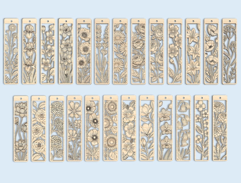 Floral Bookmark SVG Bundle, Laser Cut Bookmark Template, Flower ...