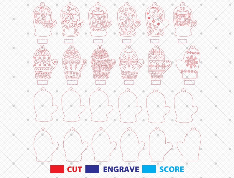 Christmas Mitten Ornament SVG Bundle: Laser Cut Winter Wood (digital ...