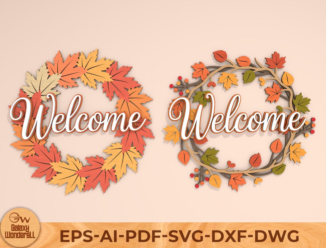 Leaves Welcome Sign SVG: Autumn Door Hanger Laser Cut File - Etsy