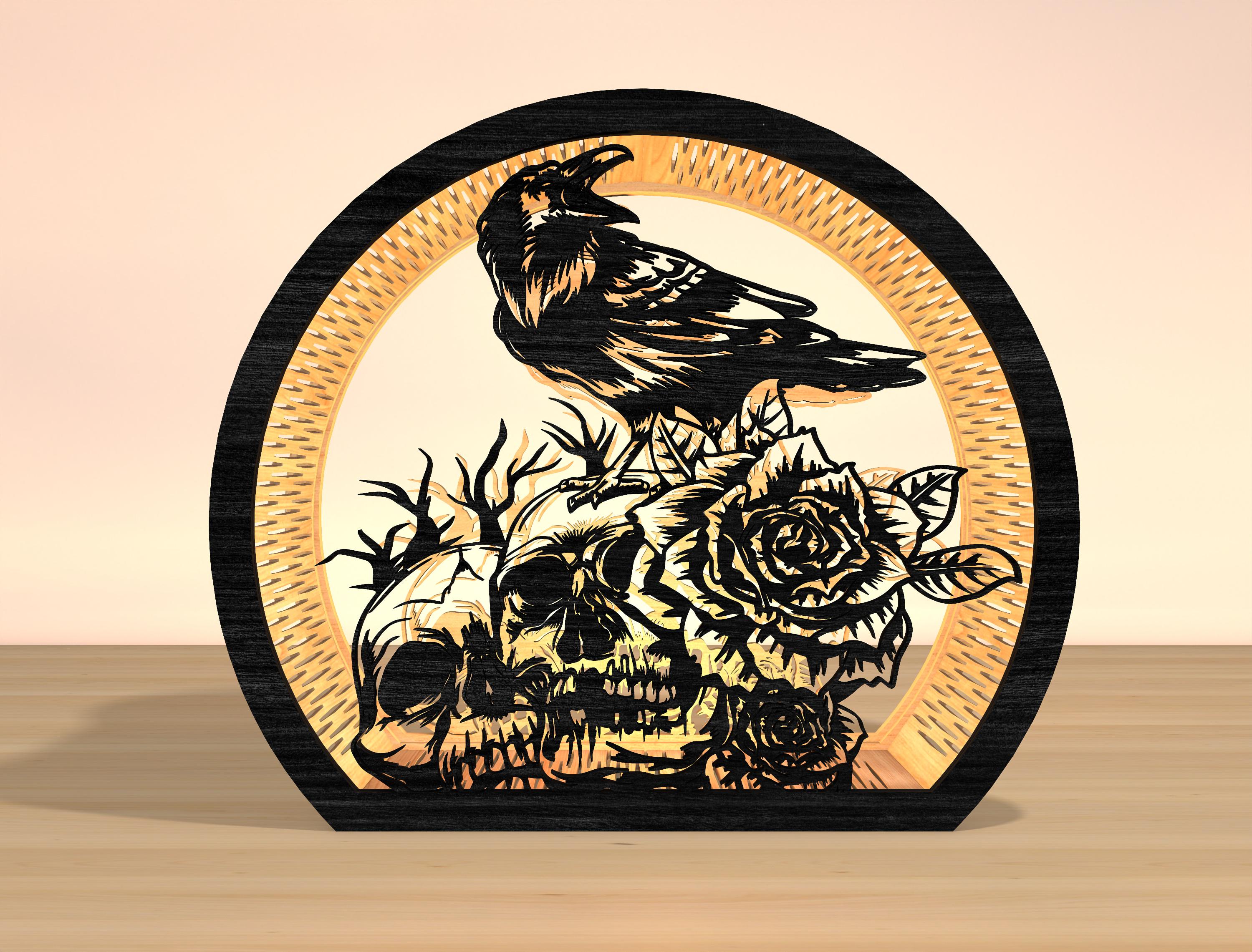 Raven Lantern Laser Cut File: Gothic Halloween Decor SVG, Light Box for ...