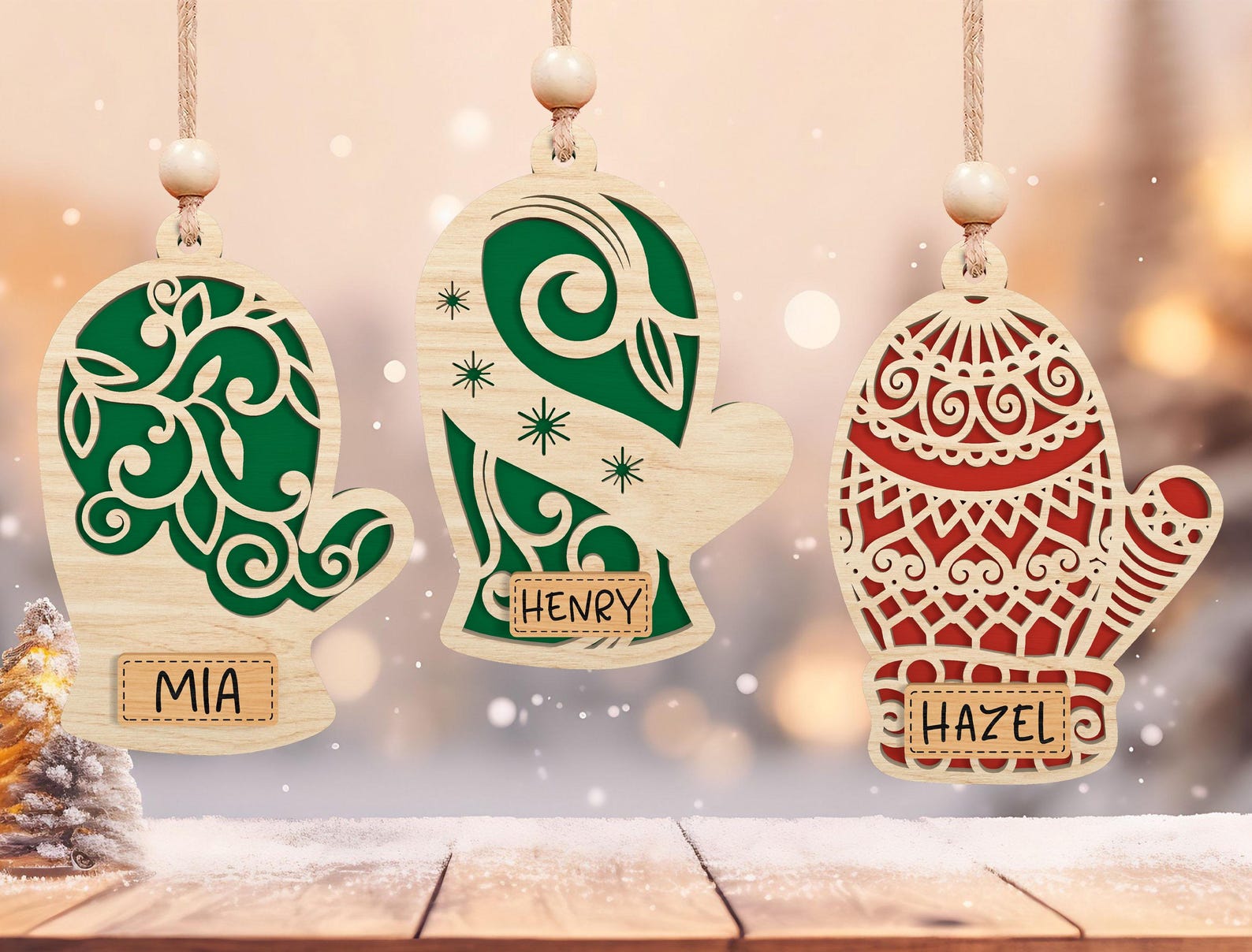 Christmas Mitten Ornament SVG Bundle: Laser Cut Winter Wood (digital ...