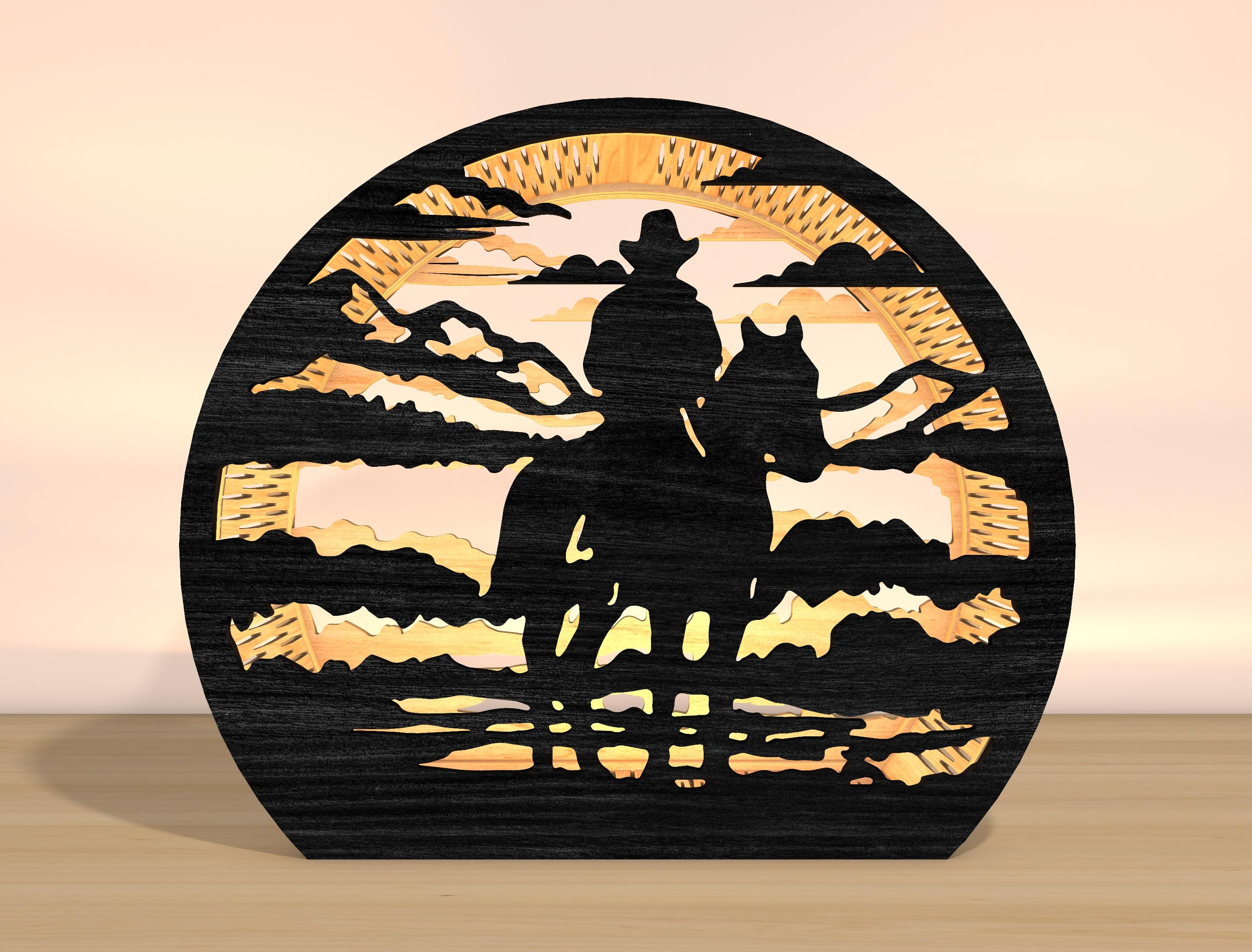Western Cowboy Lantern SVG: Layered Light Box, Horse & Desert Scene ...