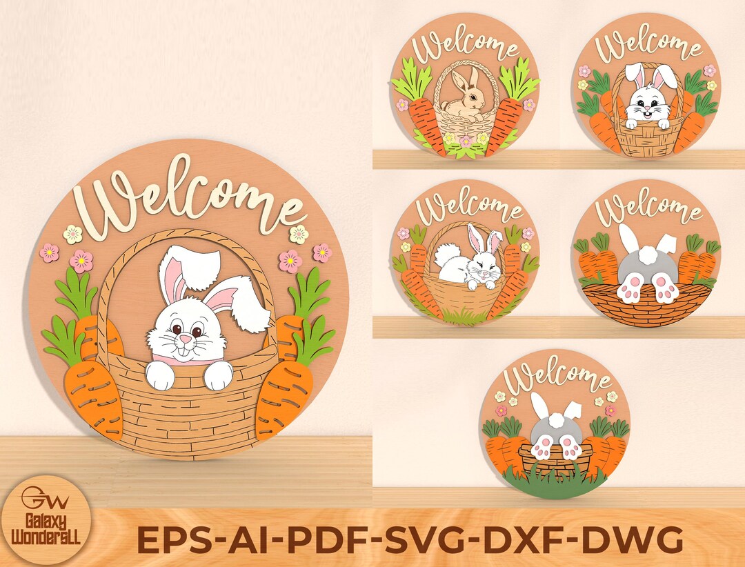 Door Sign Cut File for Spring Home Decor, Easter Bunny Carrot Welcome ...