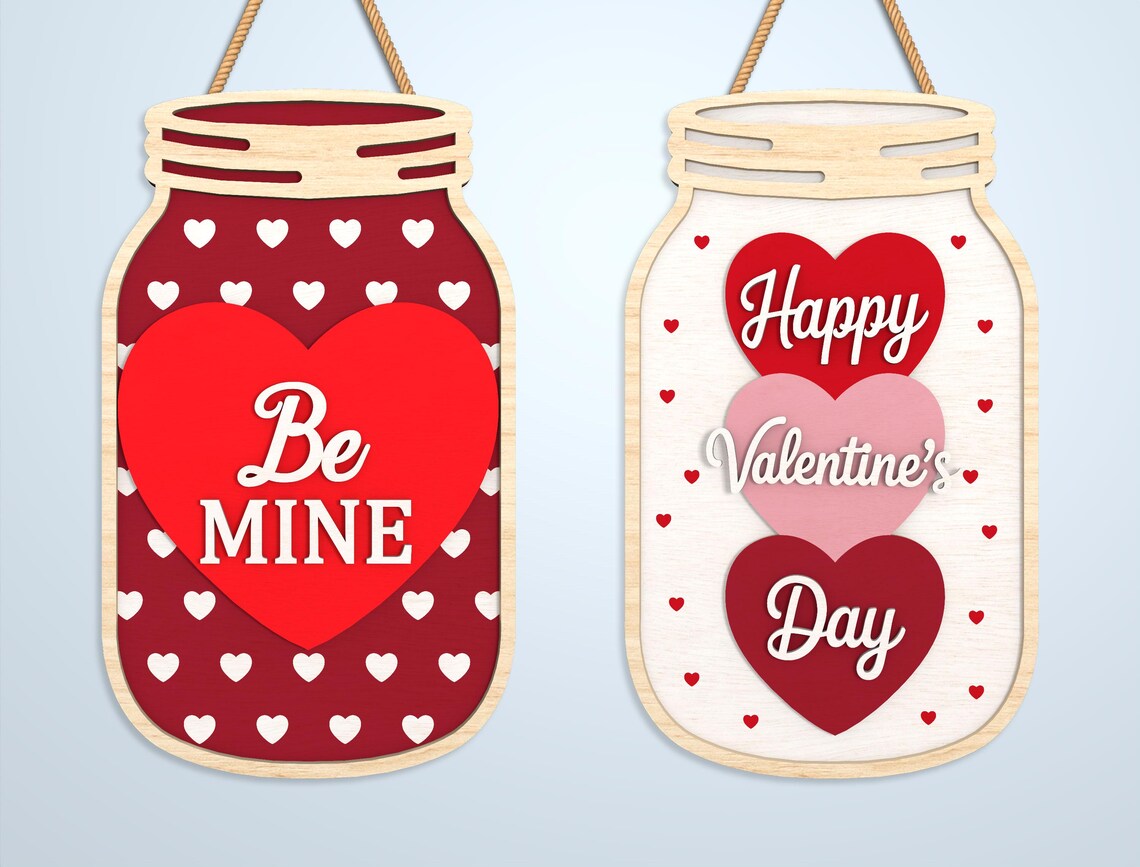 Valentine Mason Jar SVG Bundle, Heart Jar Door Hanger SVG, Love Mason ...