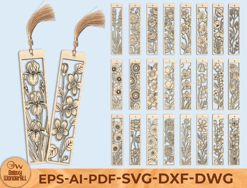 Floral Bookmark SVG Bundle, Laser Cut Bookmark Template, Flower ...