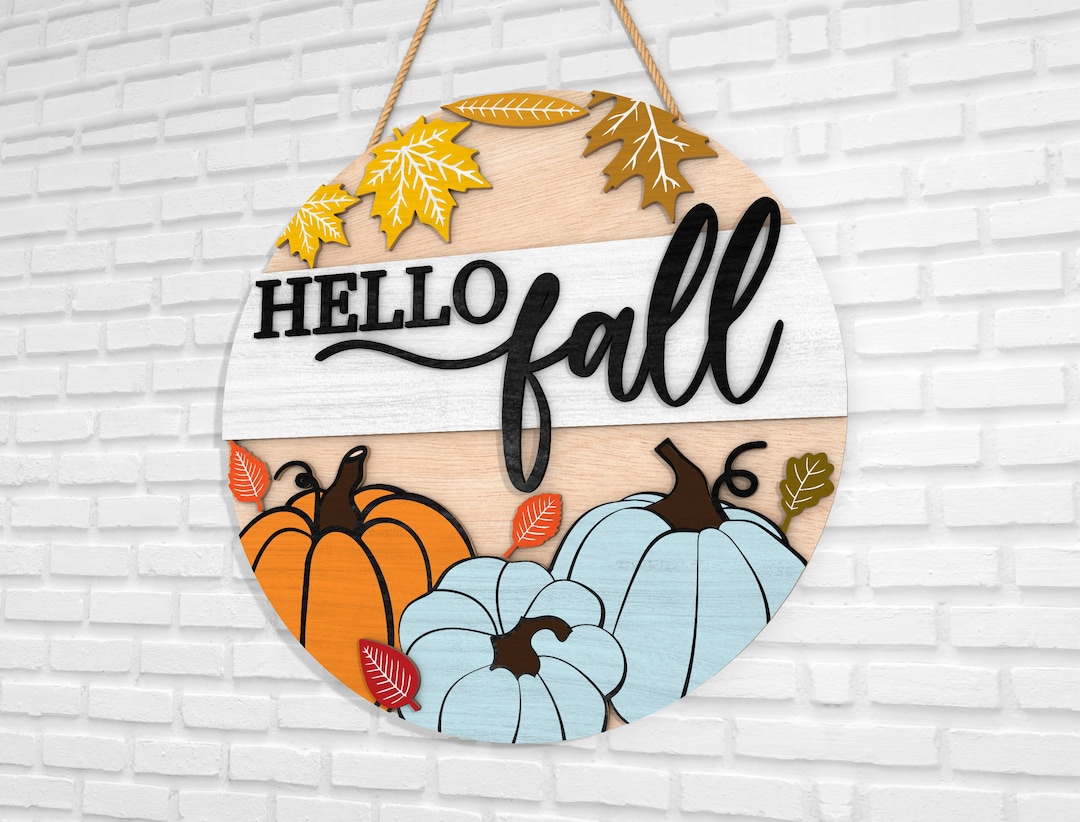 Hello Fall Door Hanger Svg, Fall Door Sign, Welcome Sign Svg, Pumpkin ...