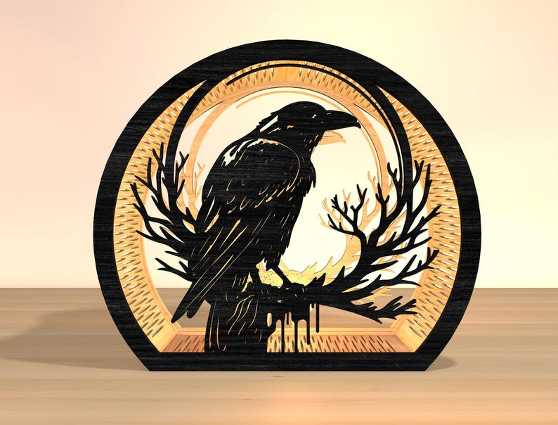 Raven Lantern Laser Cut File: Gothic Halloween Decor SVG, Light Box for ...