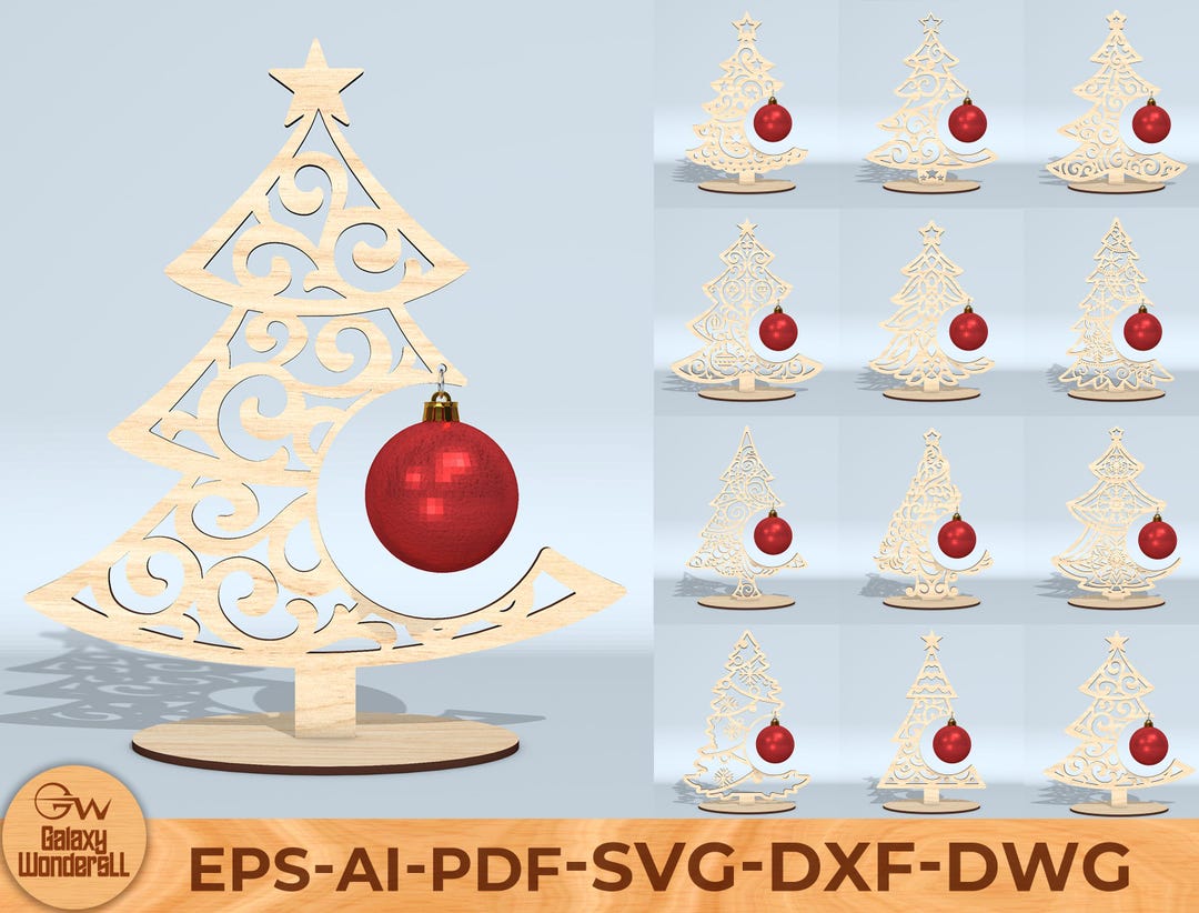 3D Christmas Tree Stand SVG Bundle, Filigree Scrollwork Desktop Decor ...