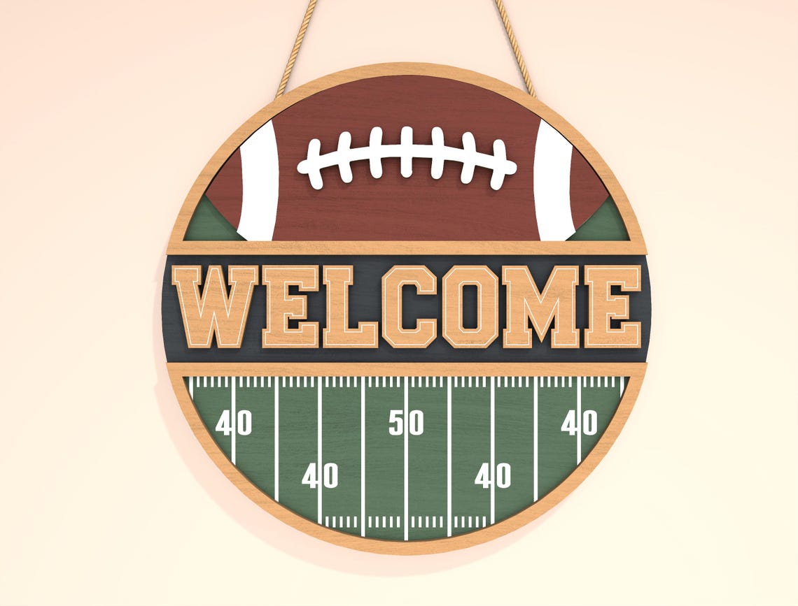 Football Welcome Sign SVG: Laser Cut File, Door Hanger (digital ...