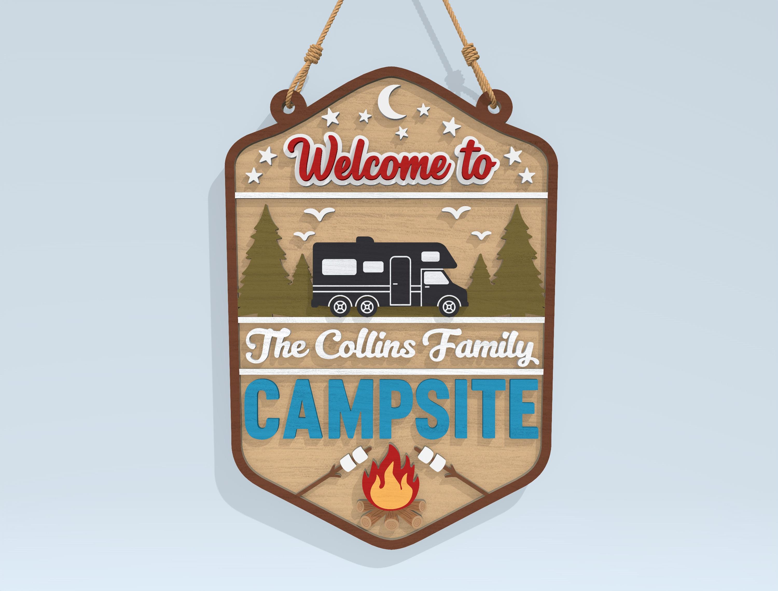 Personalized Campsite Welcome Sign SVG, Camping Family Sign, RV Camper ...