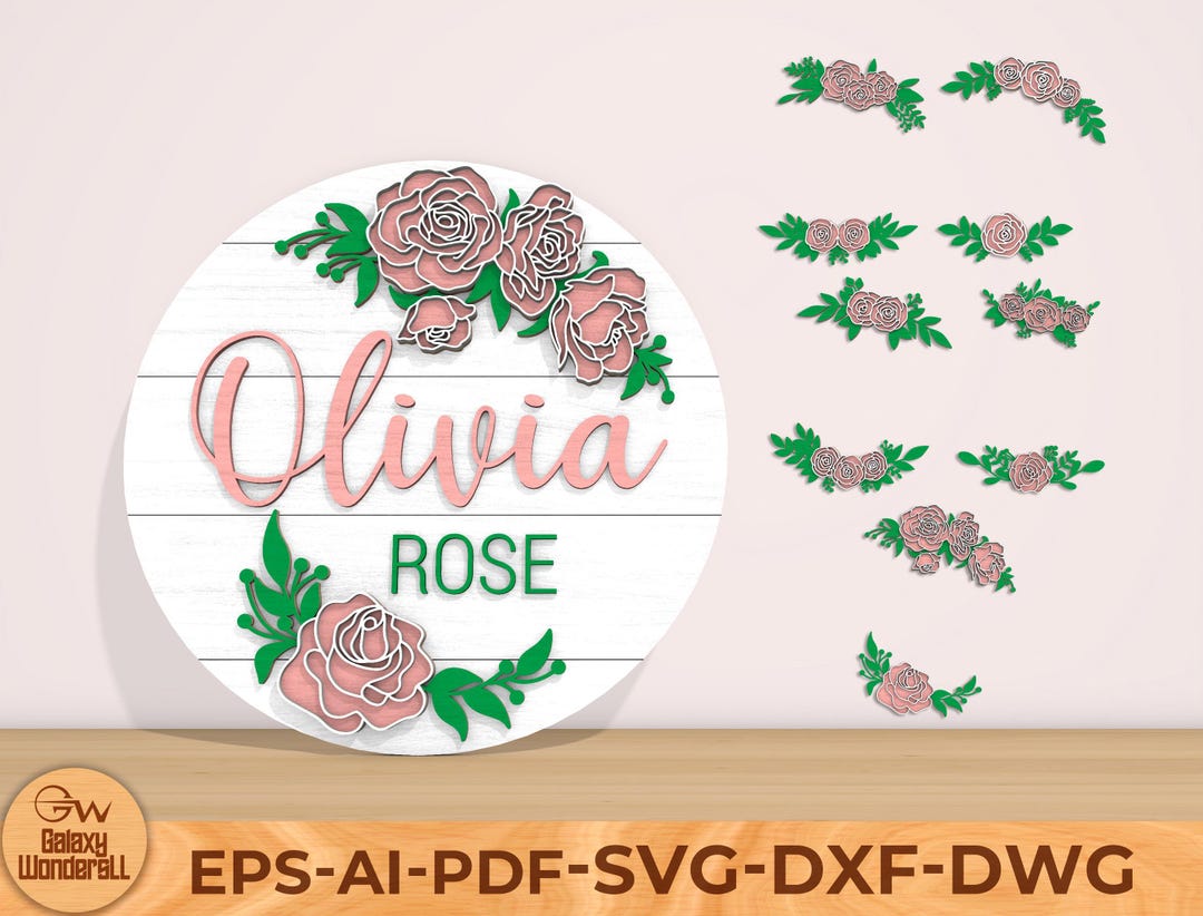 Custom Wood Baby Name Sign, Rose Flower Sign, Digital Download ...