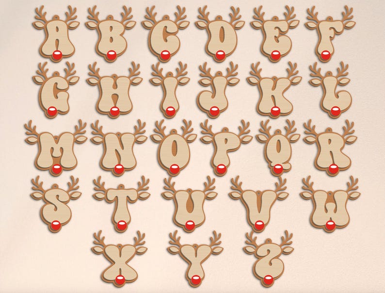 Reindeer Alphabet Ornament SVG Bundle: Christmas Laser Cut Files ...