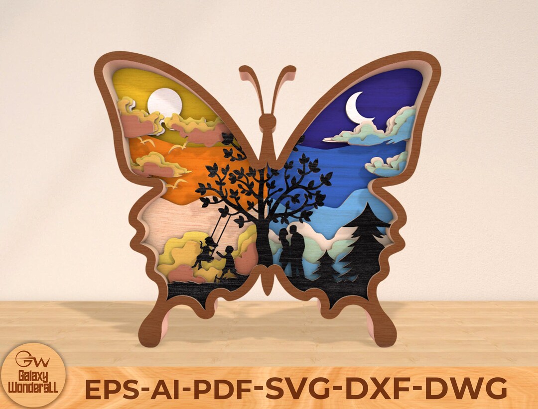 Multilayers Butterfly SVG, Happy Family SVG Files, Wooden Interlocking ...