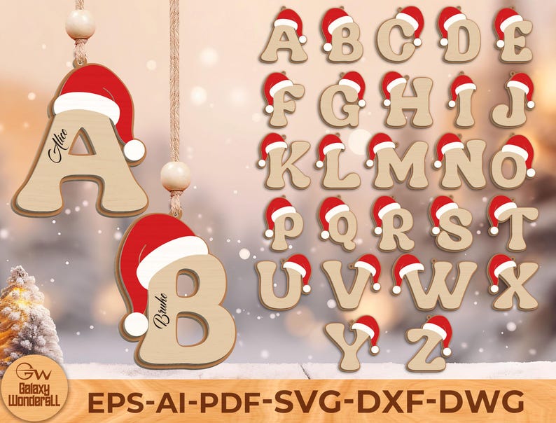 Santa Hat Alphabet Ornament SVG Bundle: Christmas Laser Cut Files ...