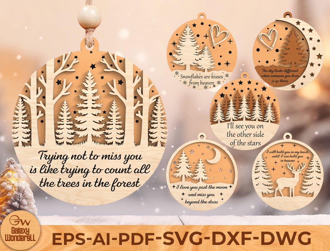 Memorial Christmas Ornament SVG Bundle: in Memory Forest Tree & Star ...