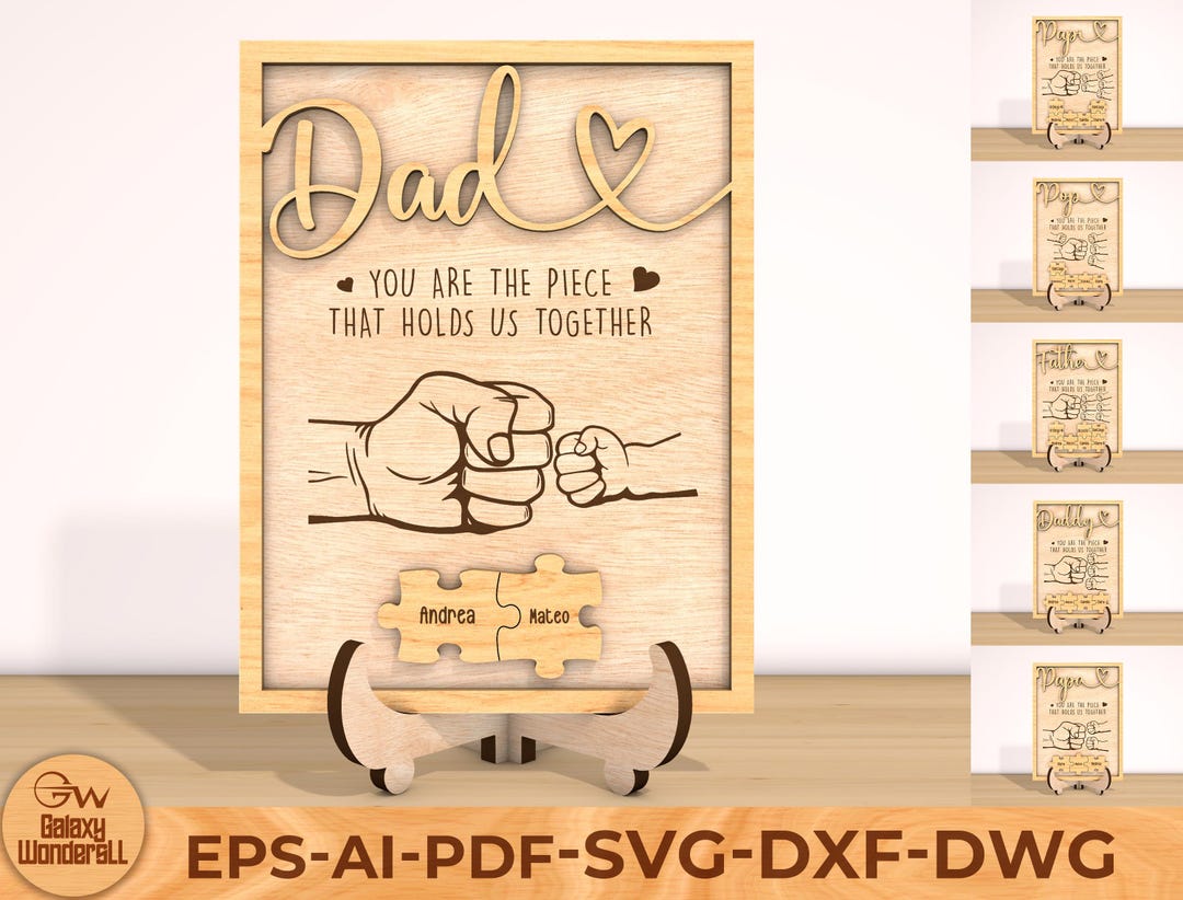 Personalized Father's Day Puzzle Sign SVG: Family Hands Laser Cut File ...
