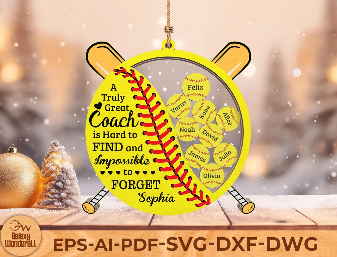 Coach Baseball Ornament SVG, Laser Cut Thank You Coach Gift, Team Name ...