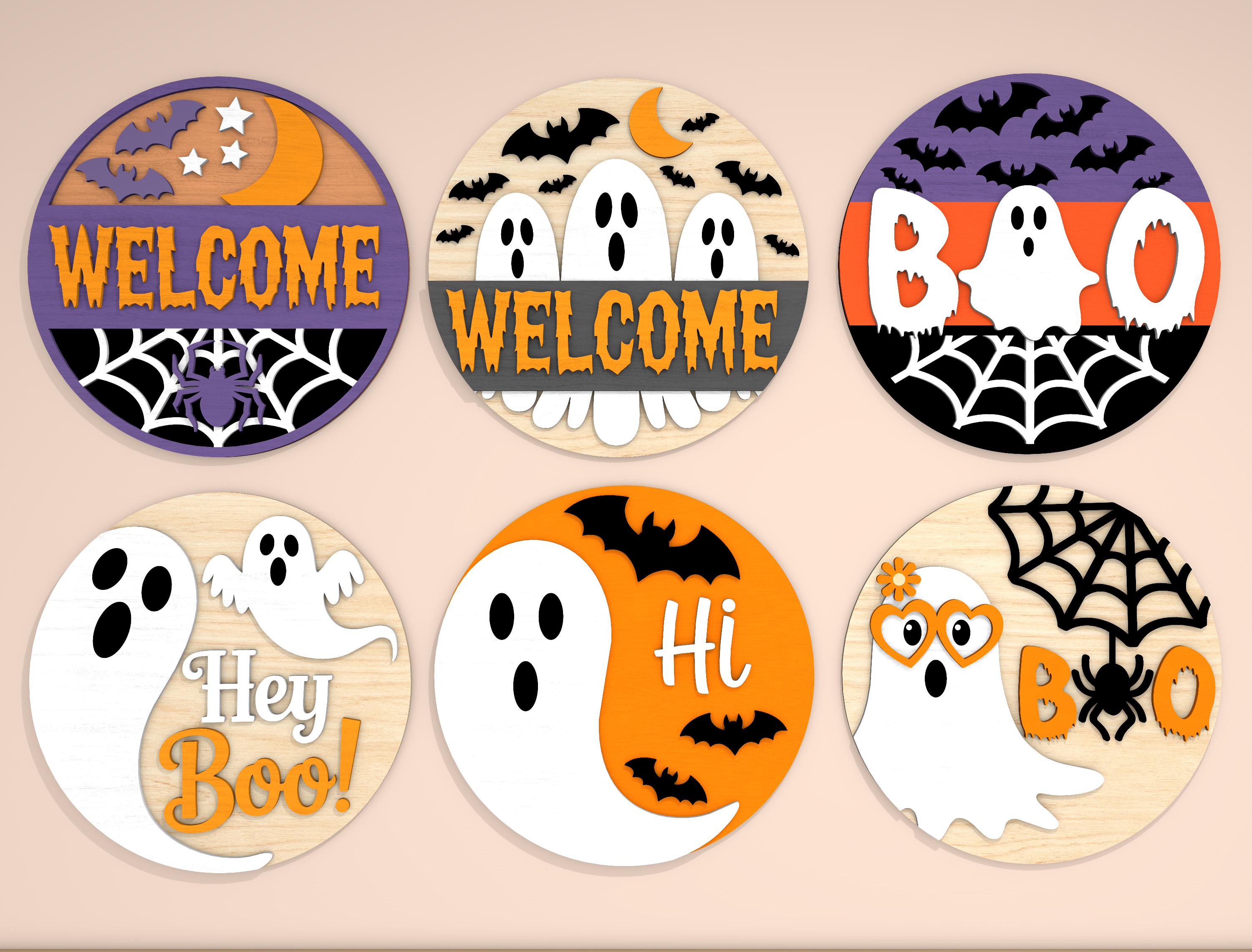 Halloween Laser Cut Sign Bundle: Fall Door Hanger SVG, Glowforge File ...