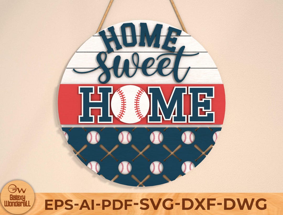 Home Sweet Home Baseball Softball, Round Door Hanger Svg, Cricut ...