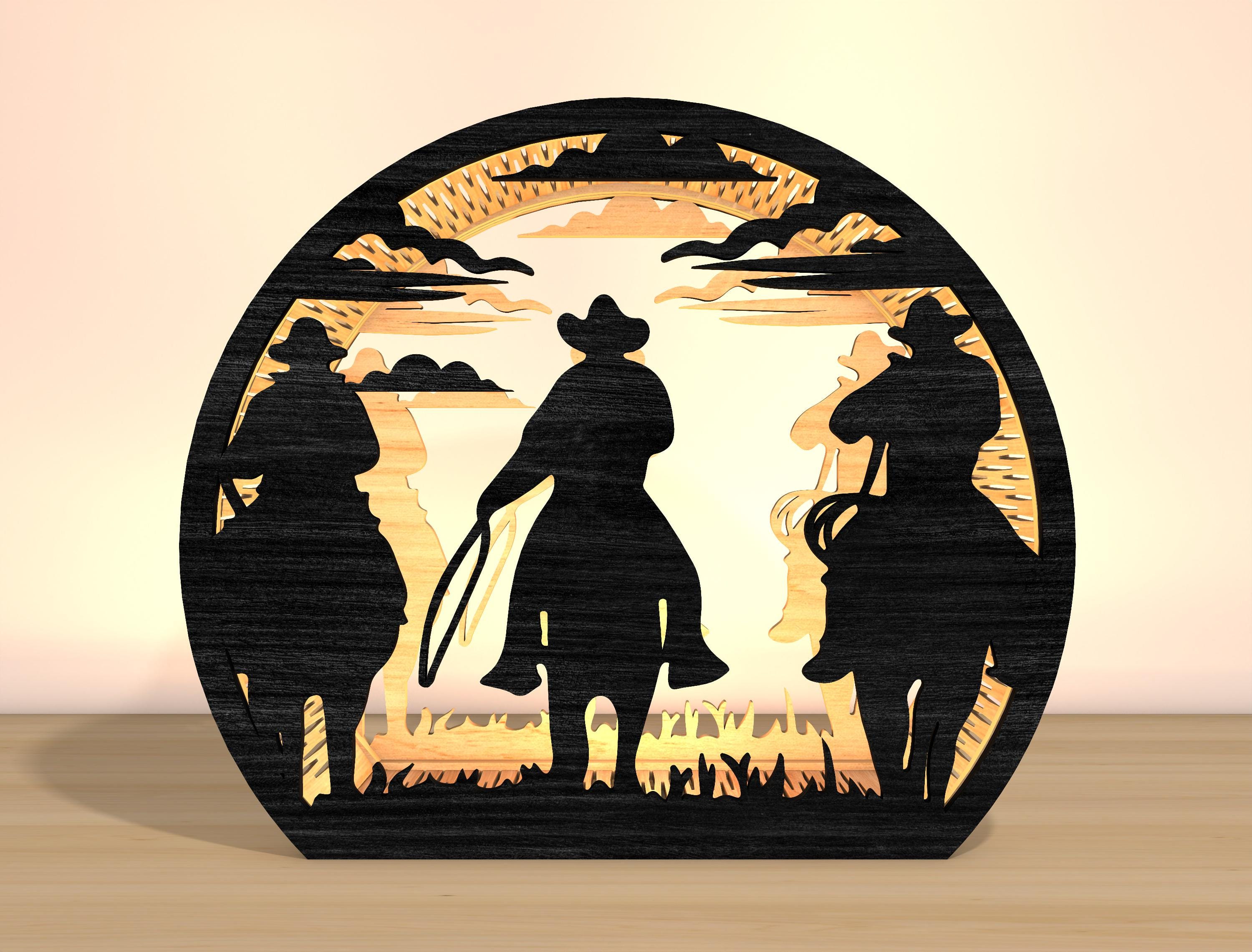 Western Cowboy Lantern SVG: Layered Light Box, Horse & Desert Scene ...