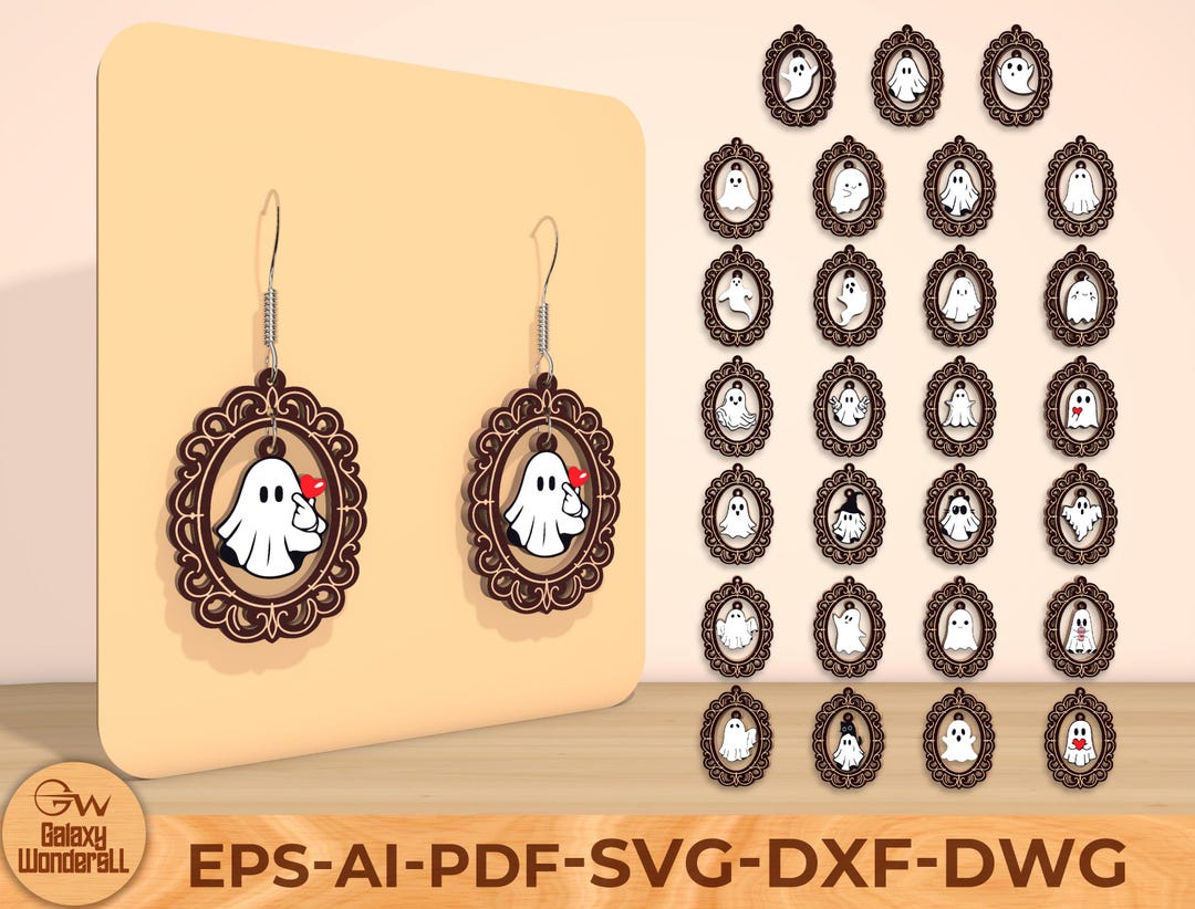 Ghost Earrings SVG: Halloween Dangle Earrings, Laser Cut Files - Etsy
