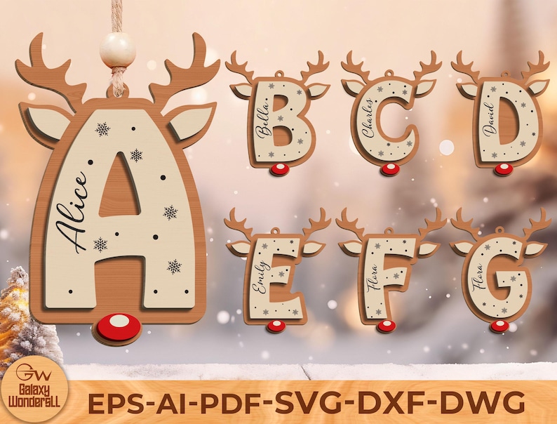 Reindeer Initial Ornament SVG: Custom Laser Cut File (digital Download ...
